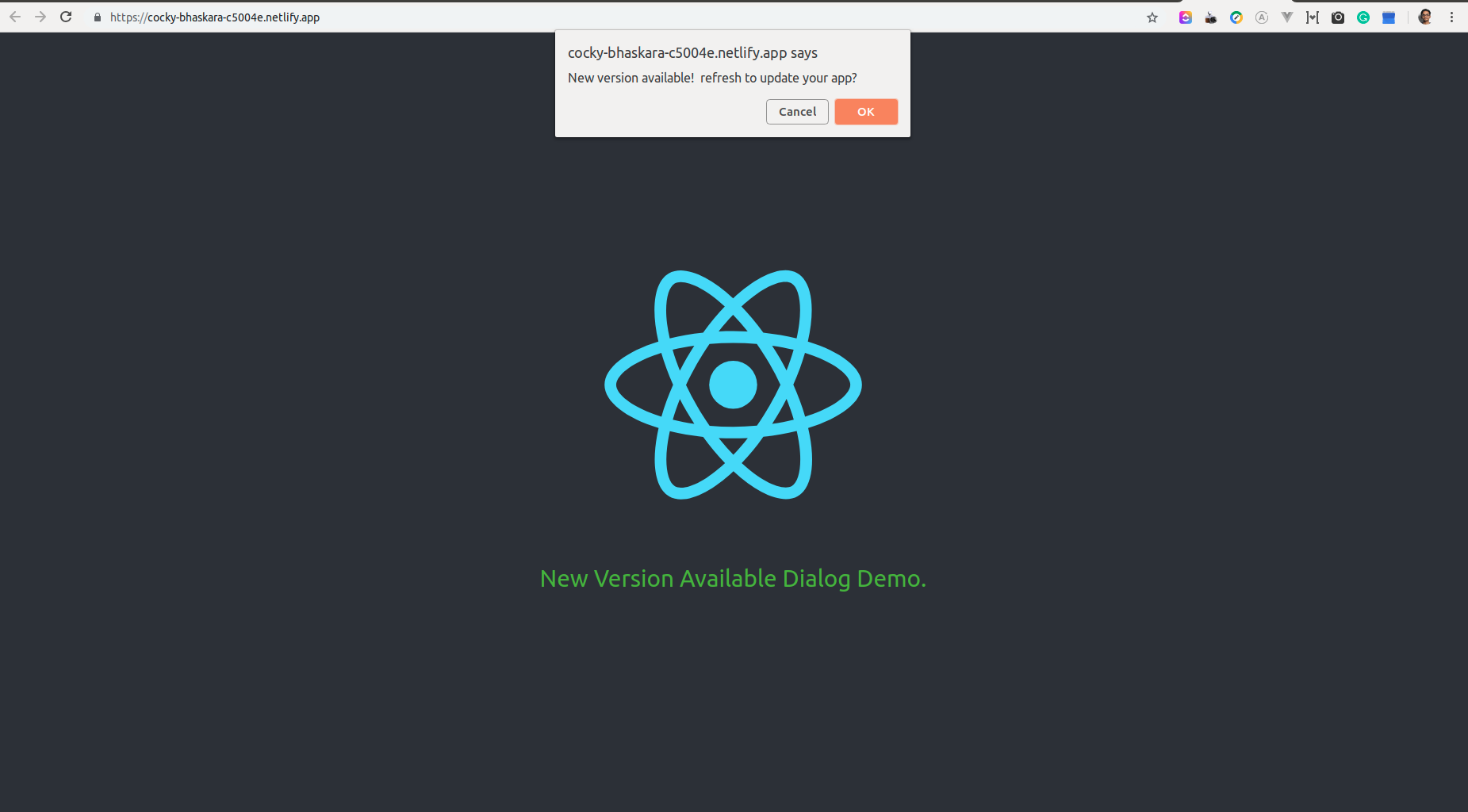 Show New App Version Available using Service Worker in React.